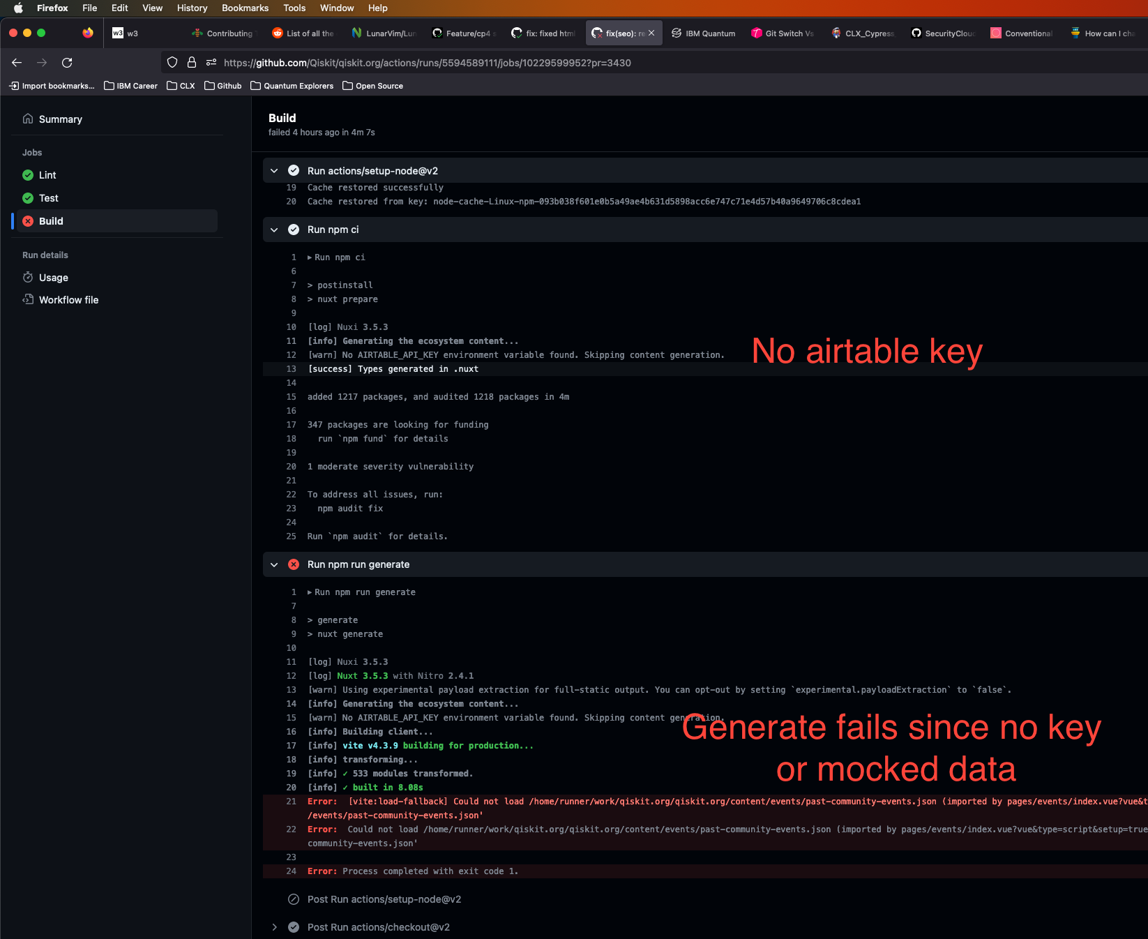 Github Actions Build Failing At Npm Run Generate · Issue 3435 · Qiskit · Github
