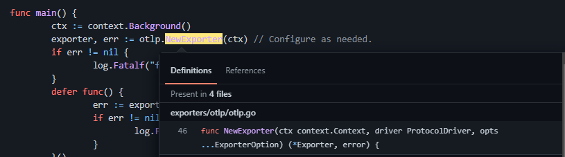 Invalid example in the OTLP exporter readme · Issue #1502 · open-telemetry/opentelemetry-go · GitHub