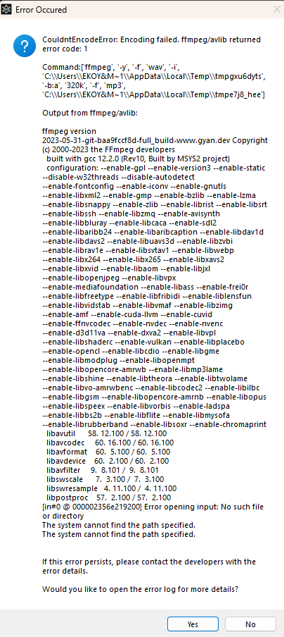 Error on conversion to mp3 and flac with ffmpeg · Issue #637 · Anjok07/ultimatevocalremovergui ...