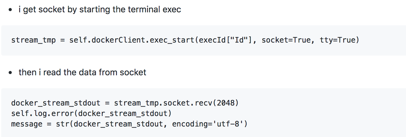 Recv Data From Exec Start Socket · Issue 2276 · Docker Docker Py · Github