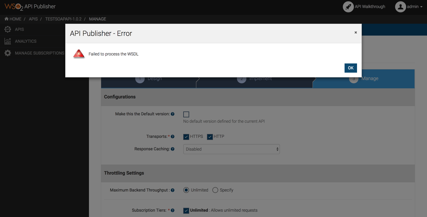 Publishing Of New Version Of A Soap Api Failed With Failed To Process The Wsdl Error · Issue