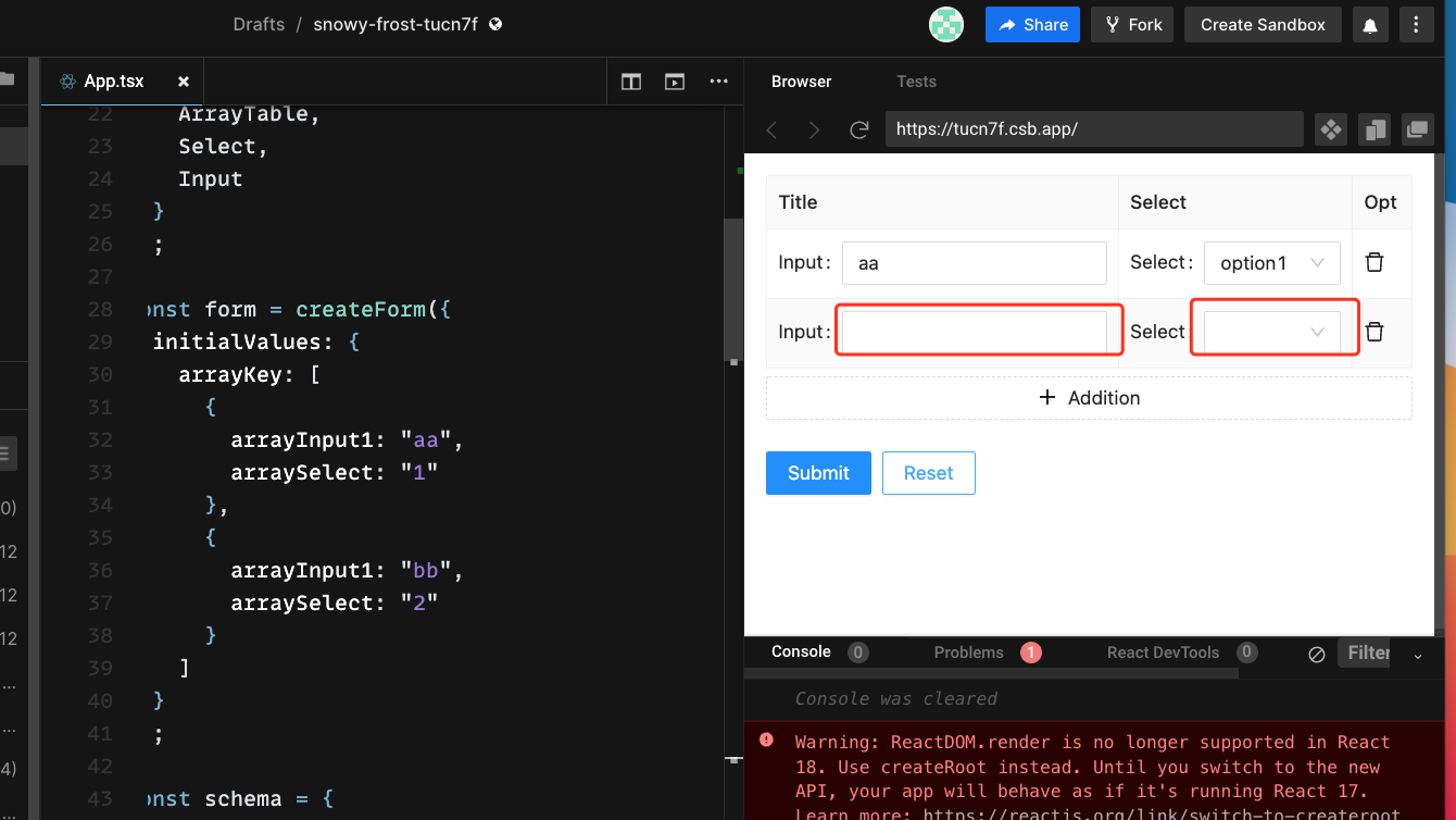 [Bug Report] ArrayTable remove其中一项之后，调用form.reset 之后初始值不正常 · Issue #3322 · alibaba/formily · GitHub