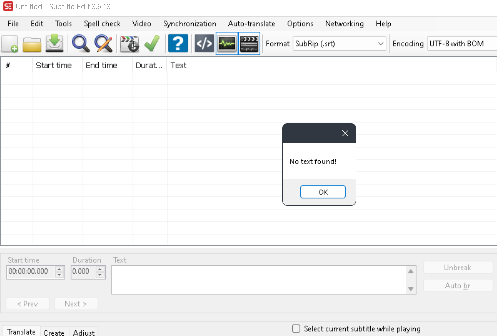 Output file is empty (WhisperX, Ctranslate2 with Subtitle Edit)(No text found!)(Error identified ...