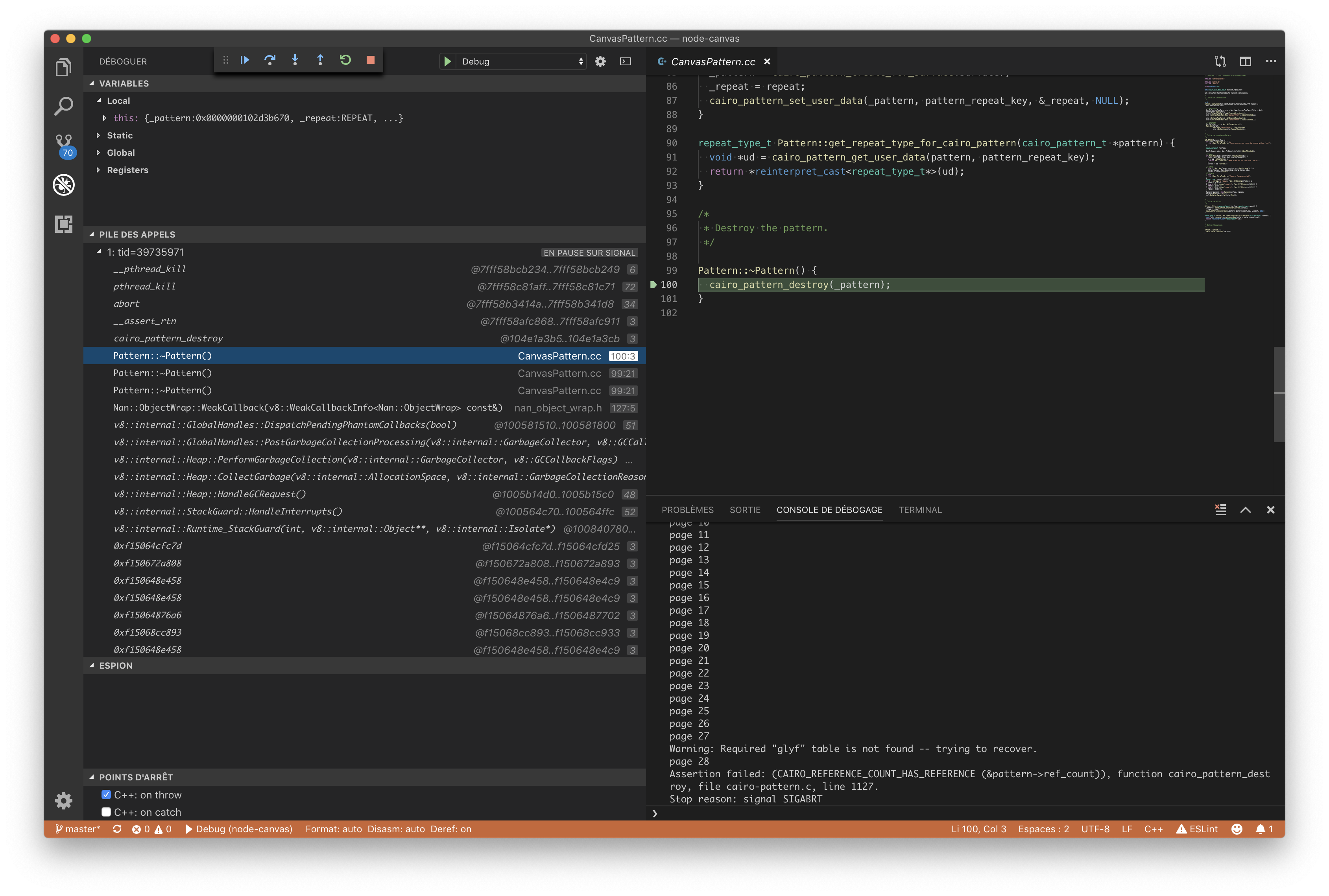 node: cairo-pattern.c:1127: cairo_pattern_destroy: Assertion failed. none - catched error ...