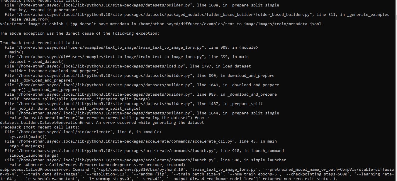 Problem While Reading Data From Metadatajsonl File While Fine Tuning Traintexttoimagelora