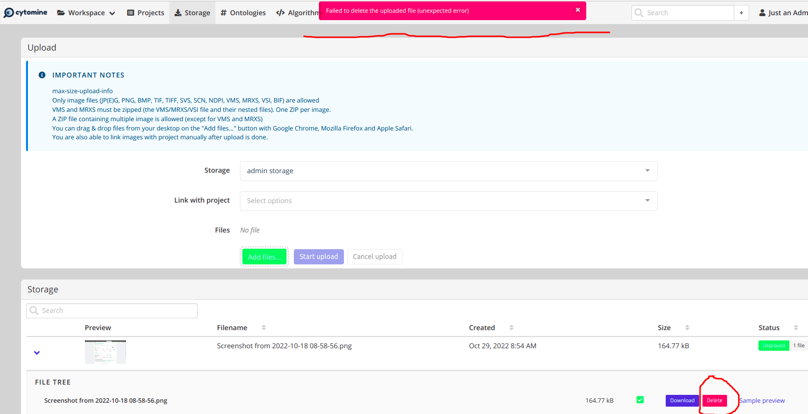 Failed To Delete The Uploaded Fileunexpected Error · Issue 48