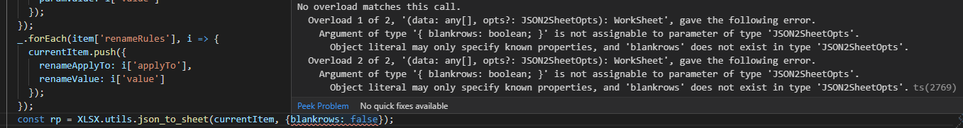 blankrow does not exist in type 'json2sheetsopts' · Issue #1671 · SheetJS/sheetjs · GitHub