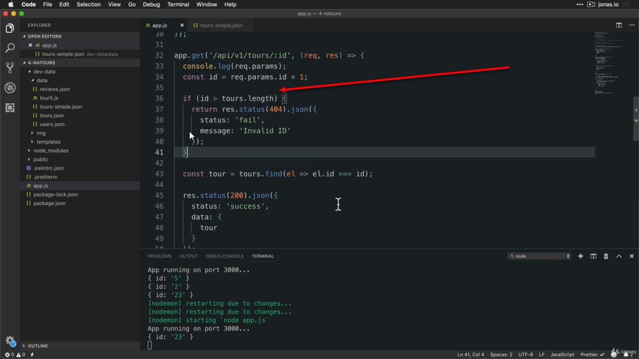 054 Responding to URL Parameters, a codestamp 10:23 · Issue #42 · jonasschmedtmann/complete-node ...