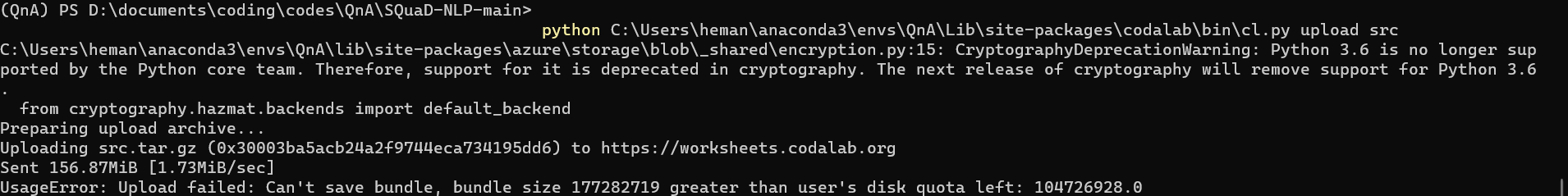 Not Getting Default Disk Space In My Account Unable To Upload Bundle · Issue 4499 · Codalab