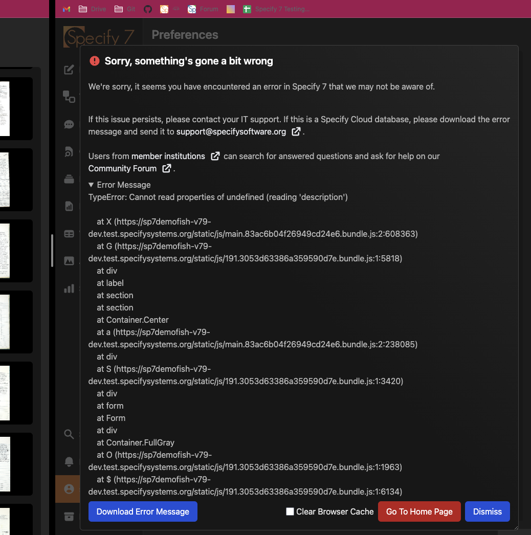 Typeerror When Opening Preferences · Issue 3898 · Specify Specify7 · Github