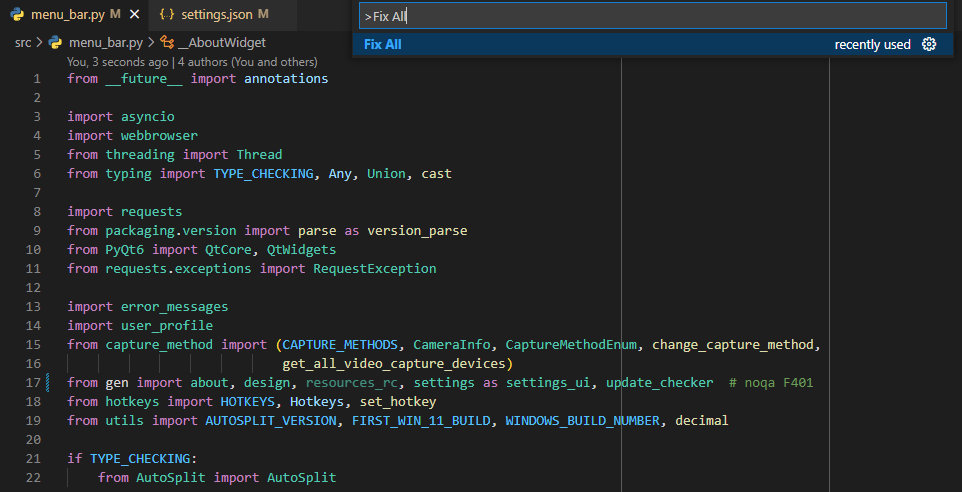 `source.fixAll` (Fix All command) removes unused imports despite ignoring `reportUnusedImport ...