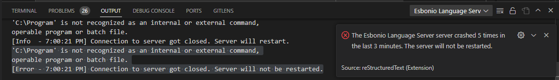 Bug Crash On Start Due To Space In Path · Issue 430 · Vscode Restructuredtextvscode