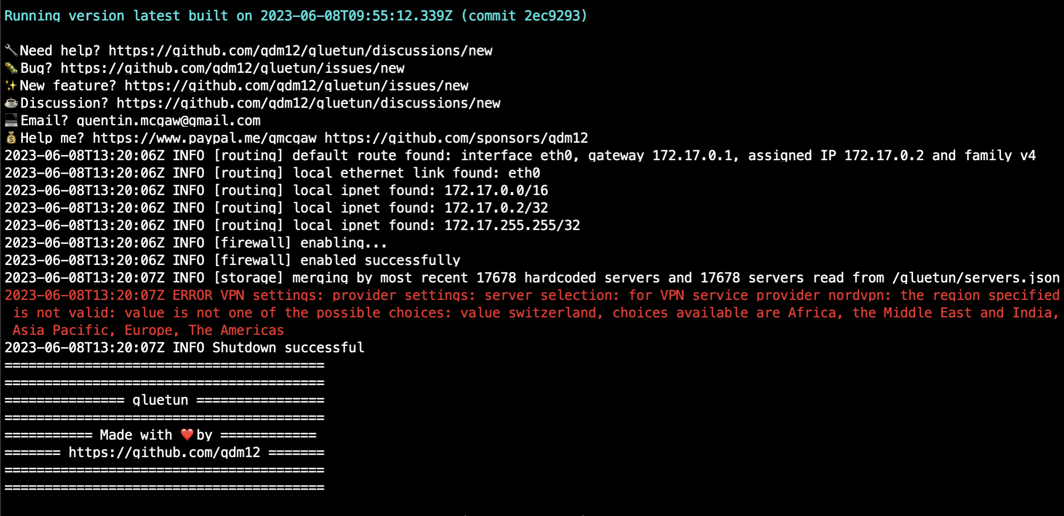 Problems on gluetun with SERVER_COUNTRIES · Issue #1631 · qdm12/gluetun · GitHub