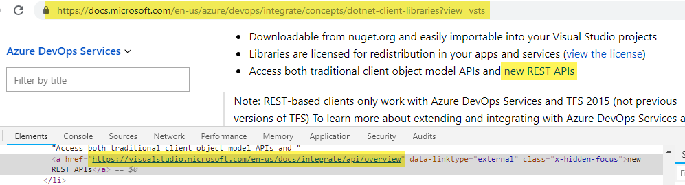 new REST APIs has a link which is broken · Issue #1874 · MicrosoftDocs/azure-devops-docs · GitHub