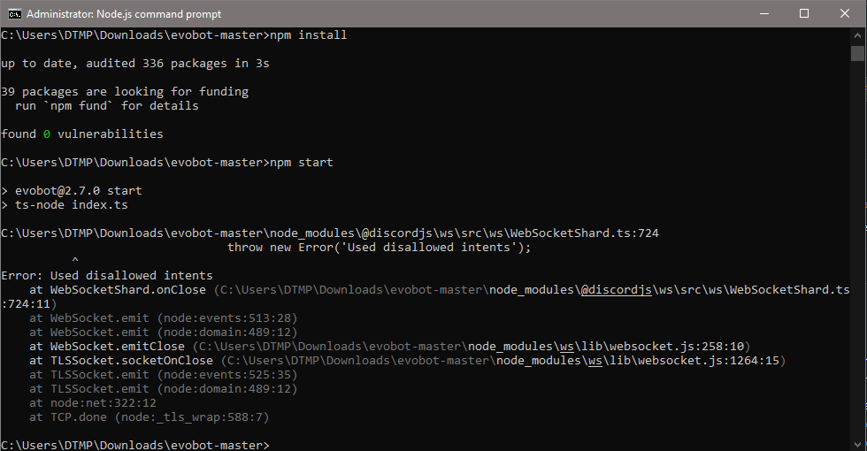 🐛 Error Used Disallowed Intents · Issue 1435 · Eritislamievobot · Github