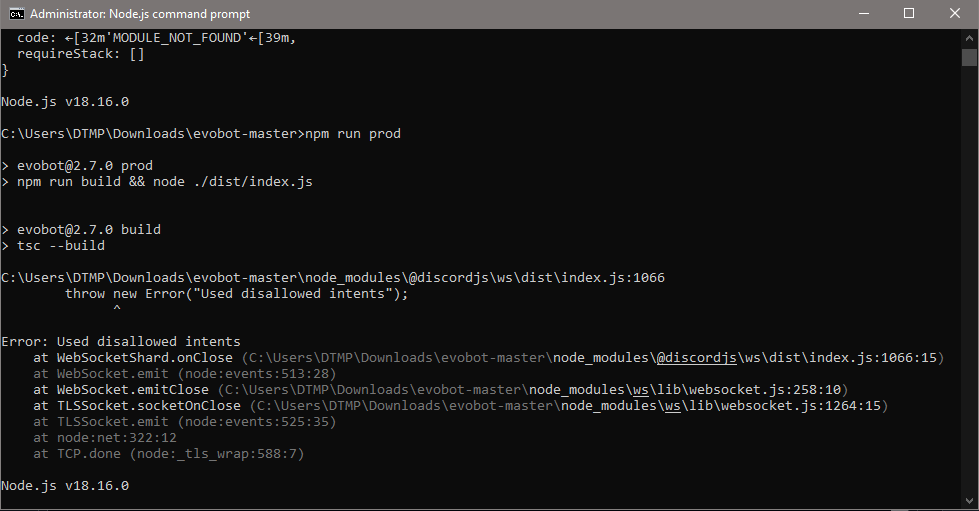 🐛 Error: Used Disallowed intents · Issue #1435 · eritislami/evobot · GitHub