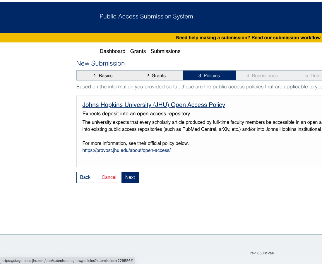 JHU Open Access policy Link on Policies page doesn't link anywhere · Issue #772 · eclipse-pass ...