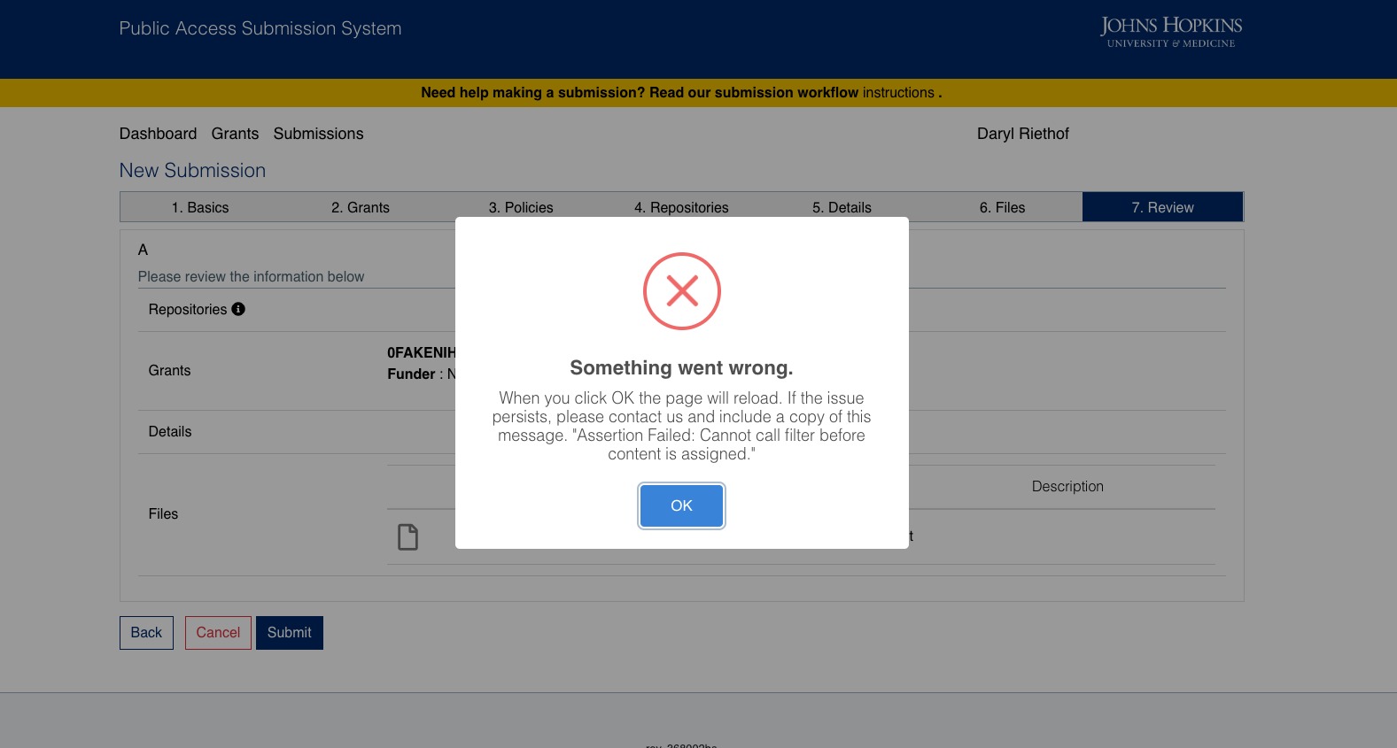 Error when trying to cancel something at Review step · Issue #790 · eclipse-pass/main · GitHub