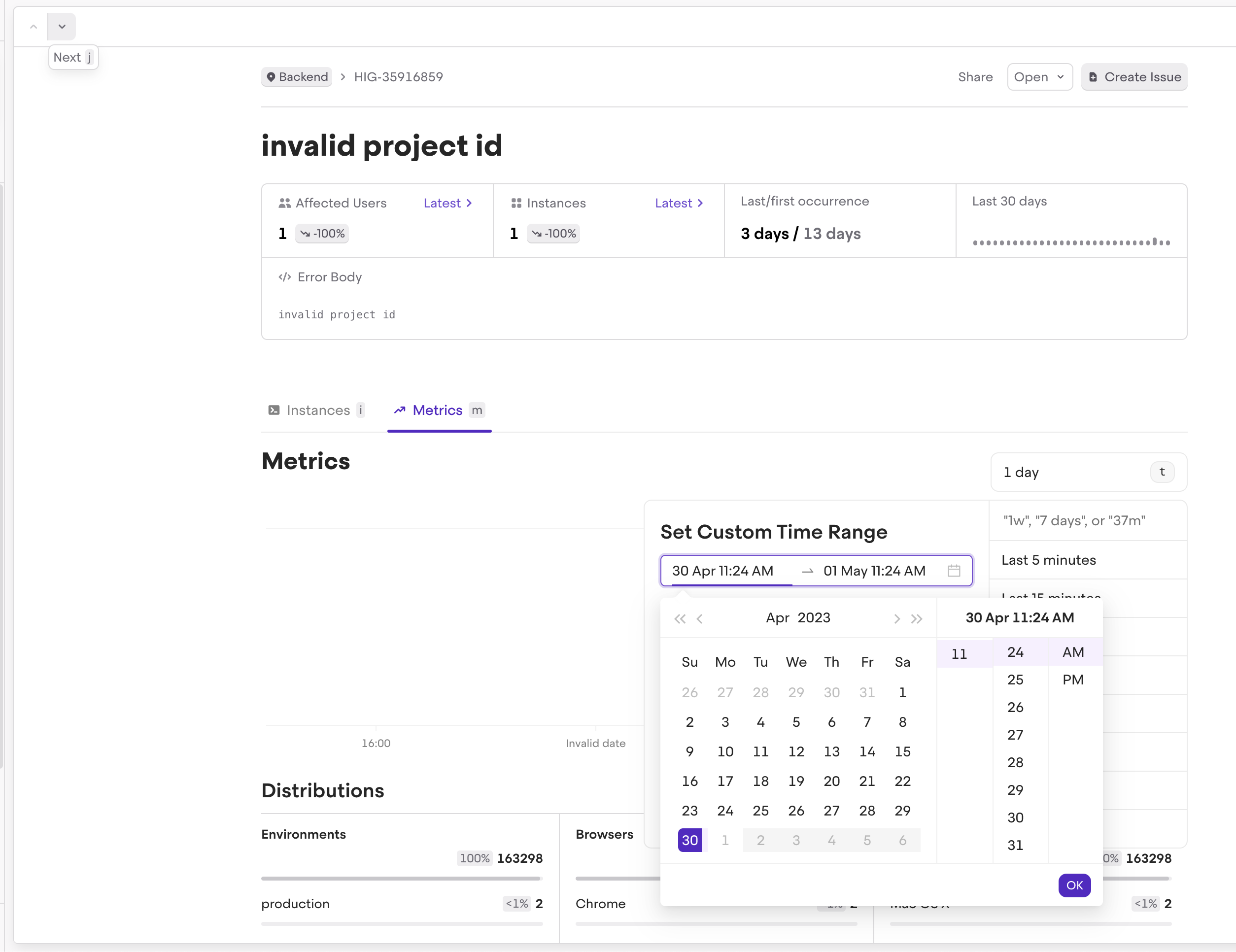Use New Datepicker Component In The Error Instance Metrics · Issue 5196 · Highlighthighlight
