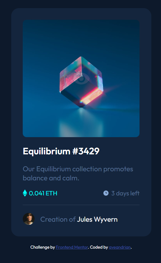 GitHub - aveandrian/nft-preview-card-component-main: NFT preview card component solution