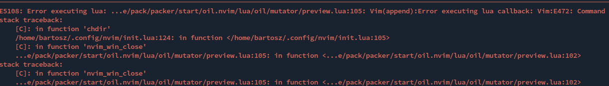 bug: chdir failed when opening oli with :Oil · Issue #24 · stevearc/oil.nvim · GitHub