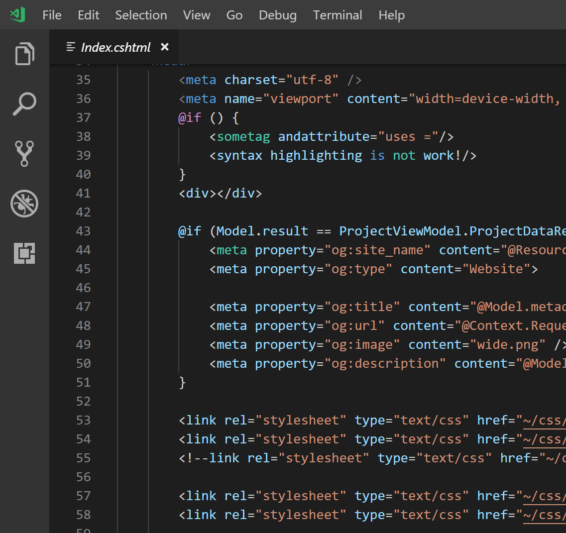 Razor cshtml Wrong Color Highlight With If Block And Html Issue