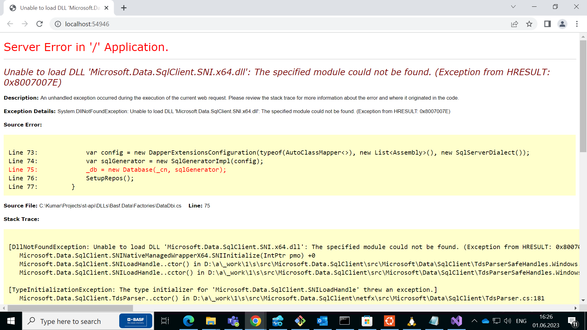 Unable to load 5.1.1 DLL 'Microsoft.Data.SqlClient.SNI.x64.dll' : The specified module could not ...