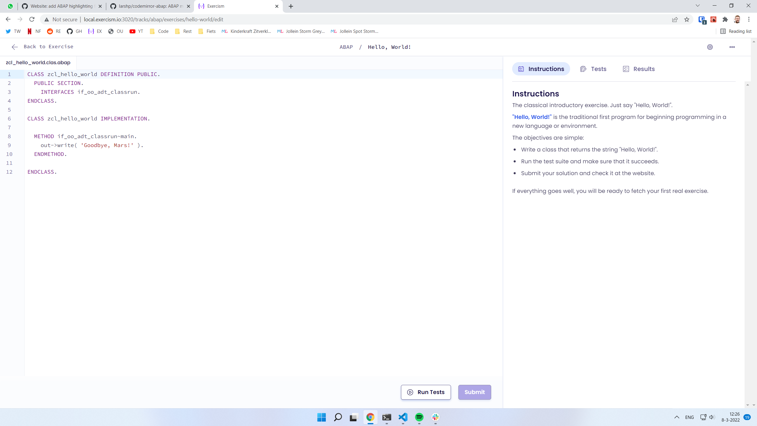 Website: add ABAP highlighting for Codemirror · Issue #6186 · exercism/exercism · GitHub