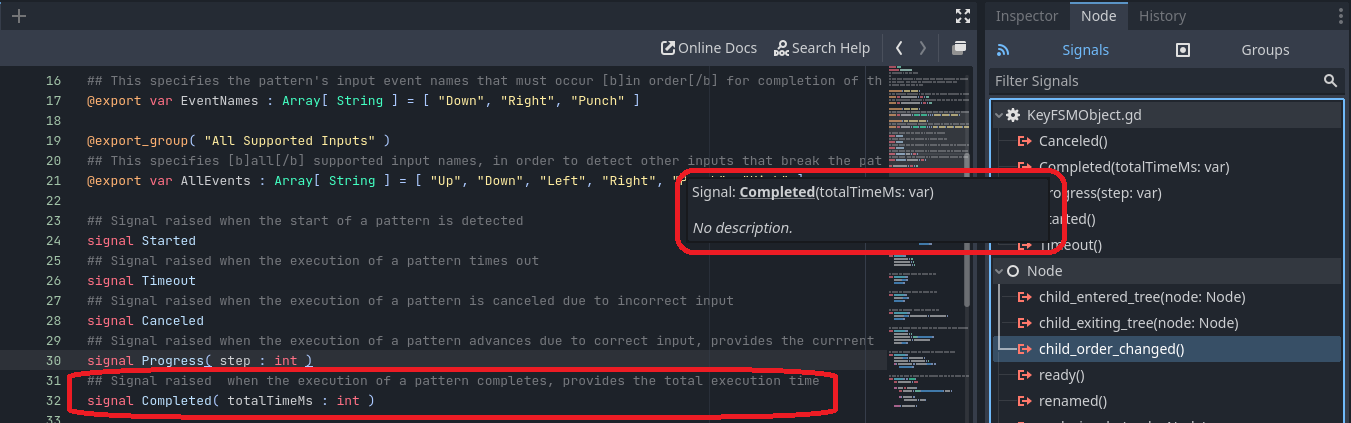 Custom Signal Descriptions Are Not Displayed In Node Signals Tab · Issue 80397 · Godotengine
