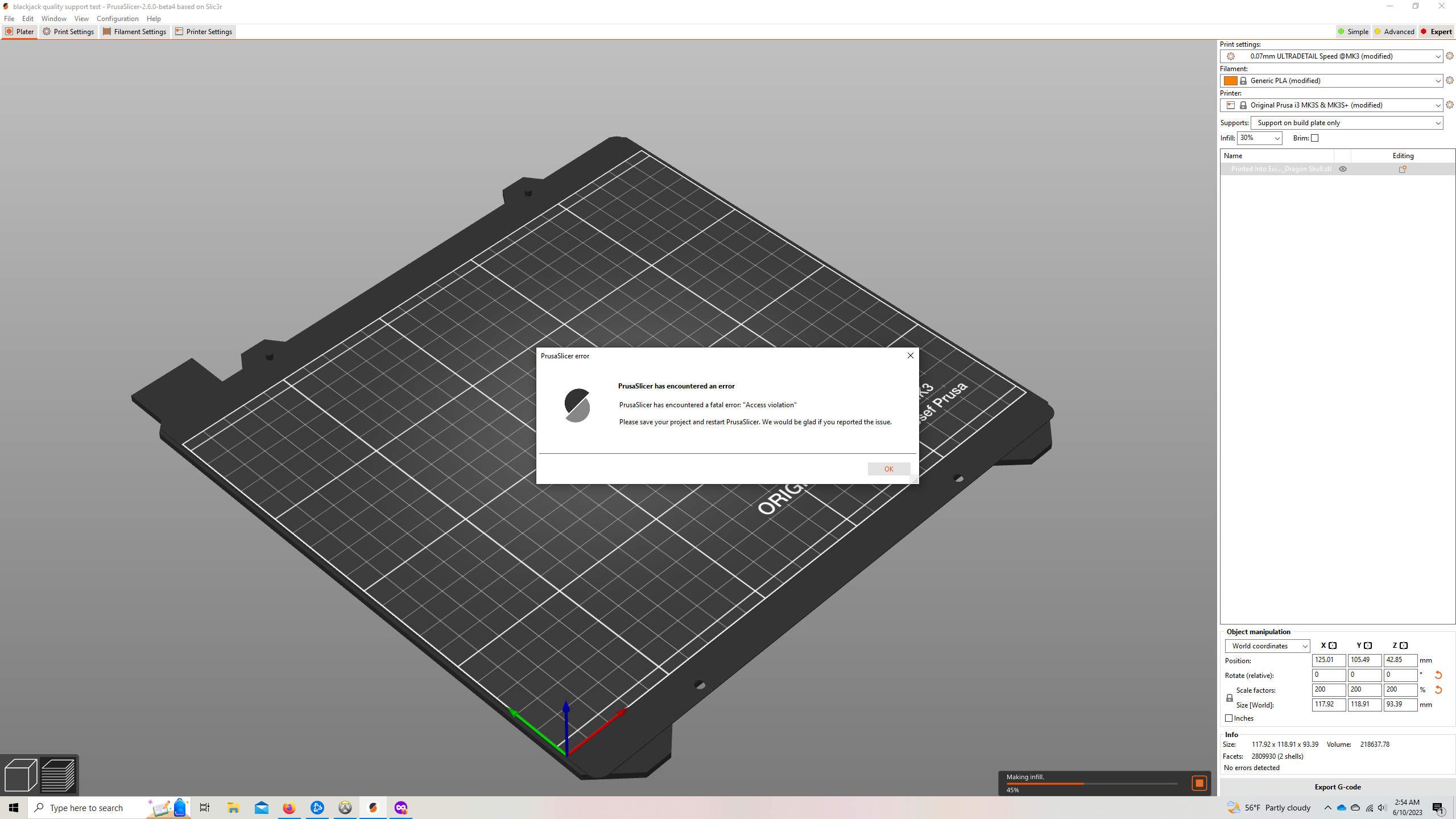 error: "Access violation" · Issue #10777 · prusa3d/PrusaSlicer · GitHub