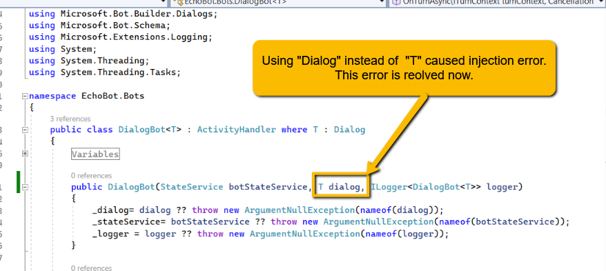 Getting Unable To Resolve Service For Type Microsoftbotbuilderdialogsdialog · Issue 6688