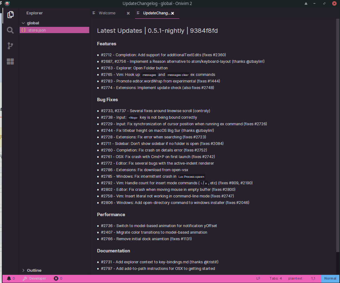Changelog dosn't get update on nightly build · Issue #2787 · onivim/oni2 · GitHub