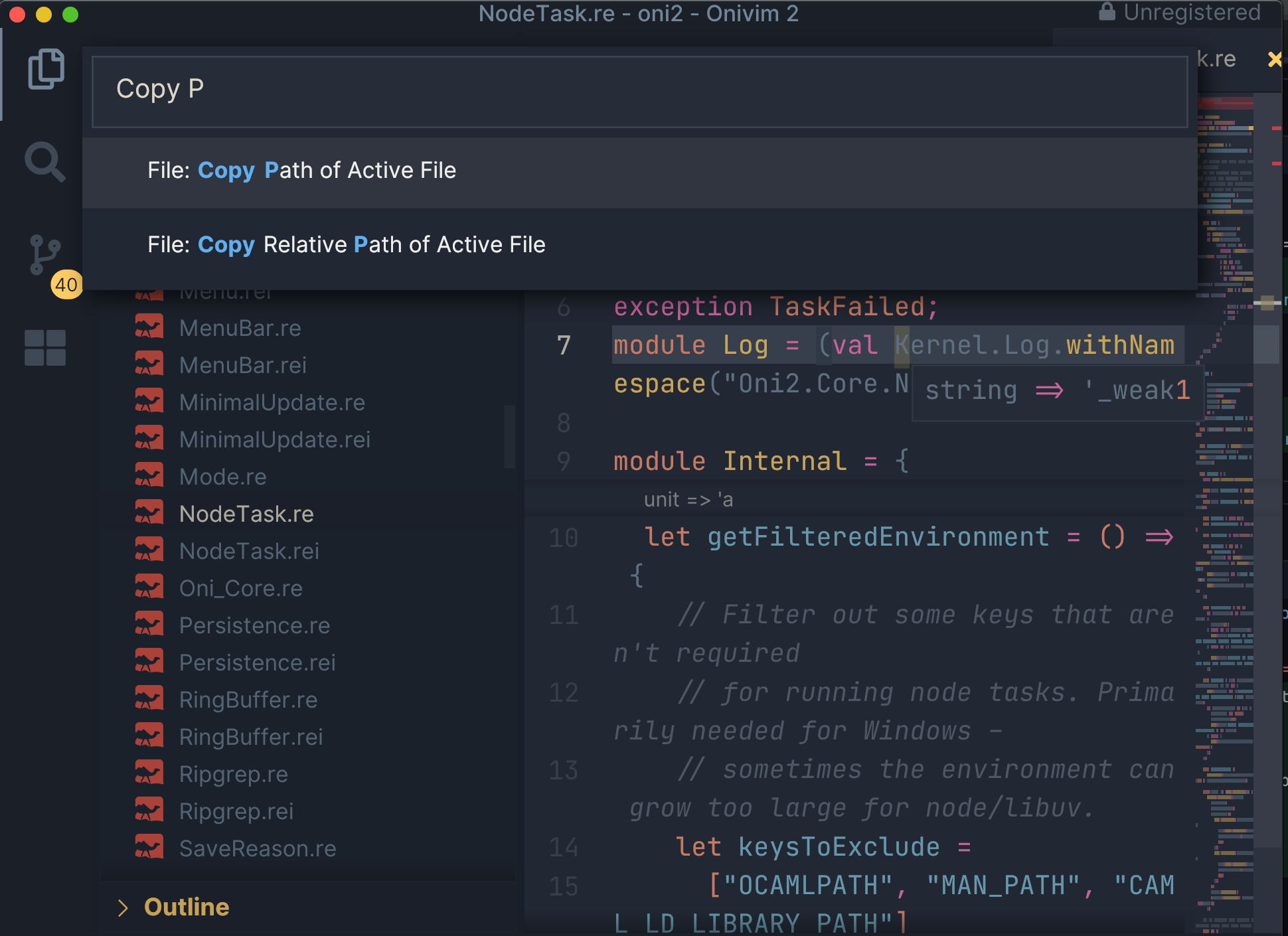 Copy relative path of active file to clipboard · Issue #3549 · onivim/oni2 · GitHub