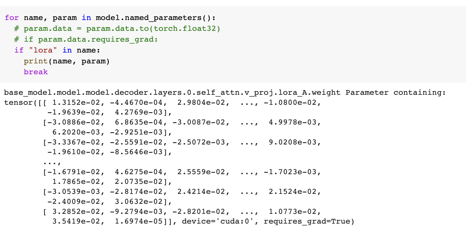 LoRA parameters in the model have `requires_grad=False` · Issue #245 · huggingface/peft · GitHub