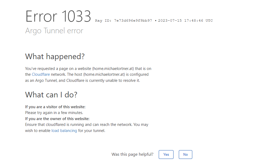 Argo Tunnel Error 1033 · Issue 438 · Brenner Tobias Addon Cloudflared · Github