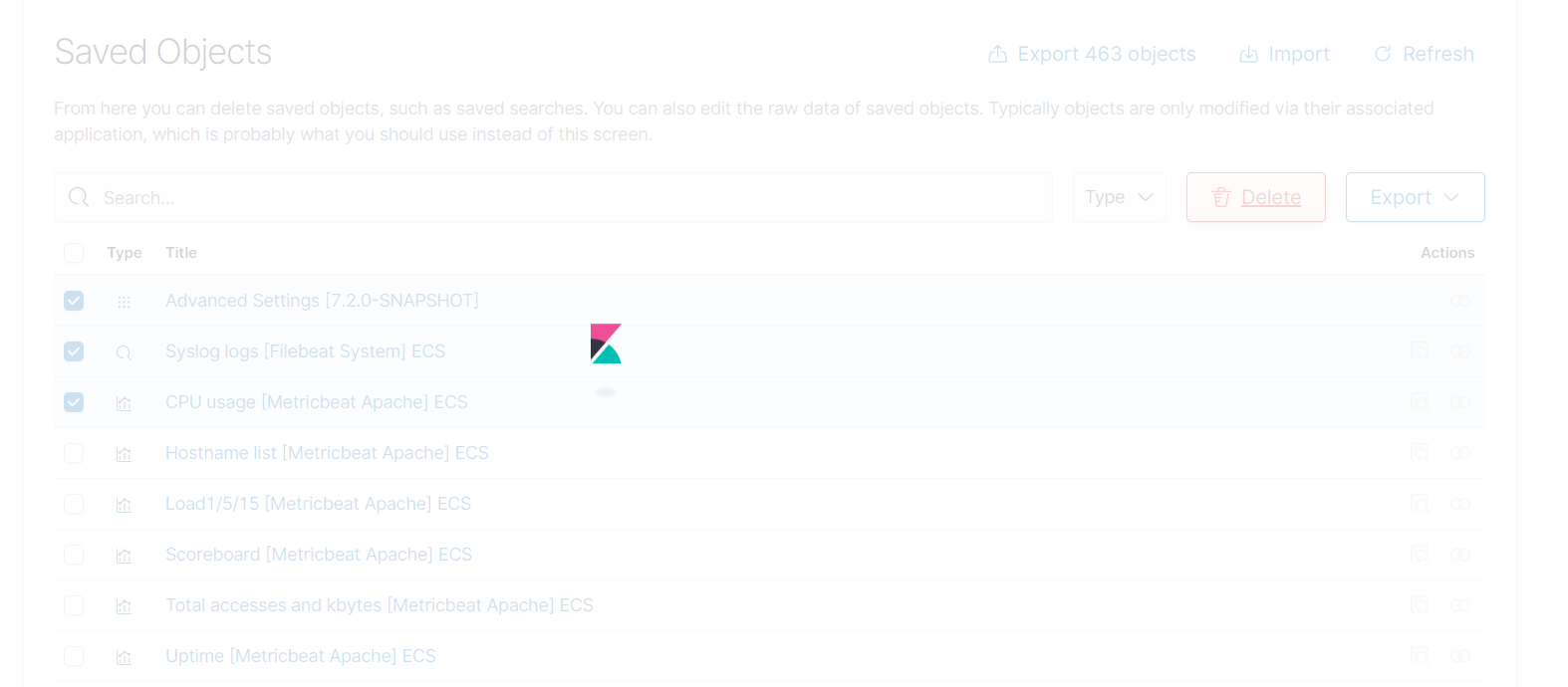 Kibana UI hangs when deleting saved objects including Advanced Settings · Issue #37936 · elastic ...