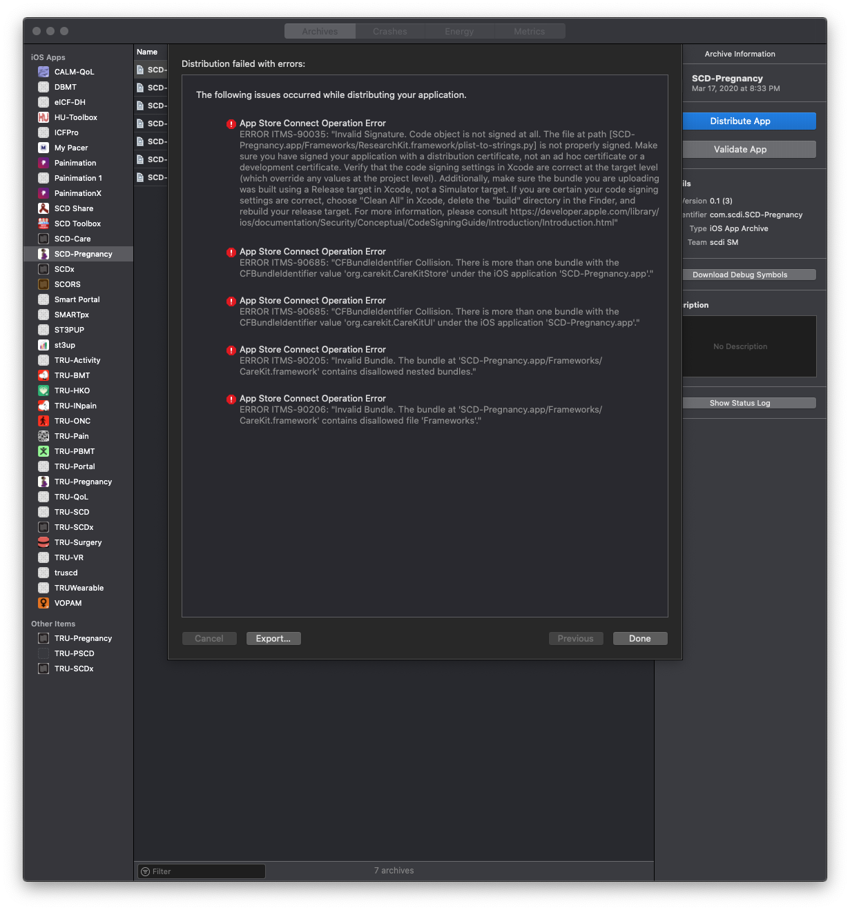 Unable to upload to AppStore RK not signed · Issue #1355 · ResearchKit/ResearchKit · GitHub