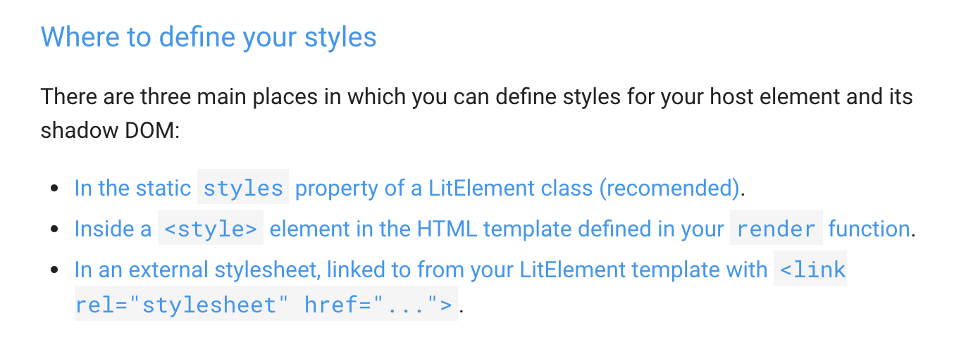 [docs] "Where to define styles" in-page links broken · Issue #562 · lit/lit-element · GitHub