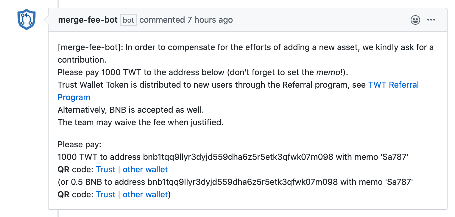 Implement Merge Fee bot · Issue #1783 · trustwallet/assets · GitHub