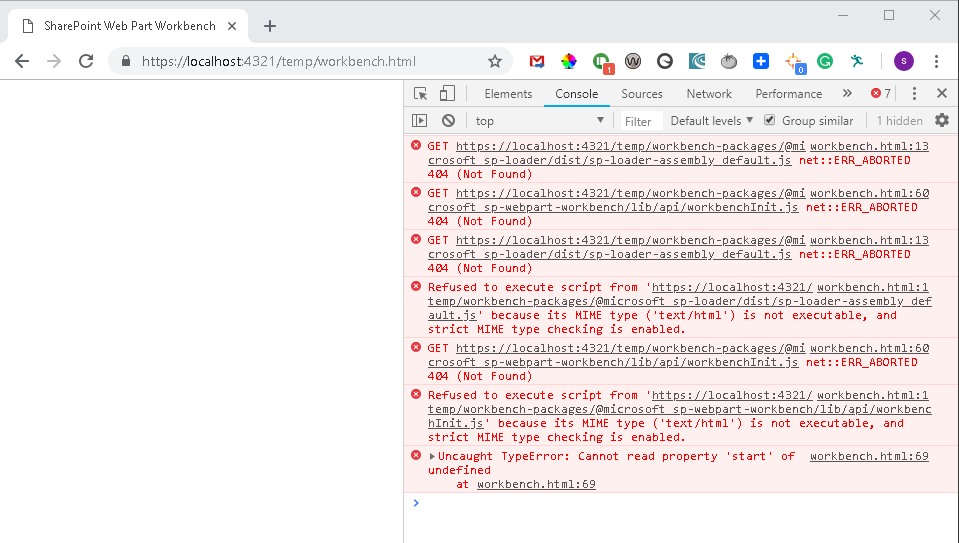 Debugging web part: Blank screen for local workbench · Issue #2765 · SharePoint/sp-dev-docs · GitHub