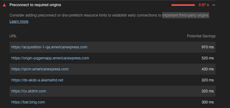 Preconnect to required origins suggestion keeps coming even after adding the origins · Issue ...