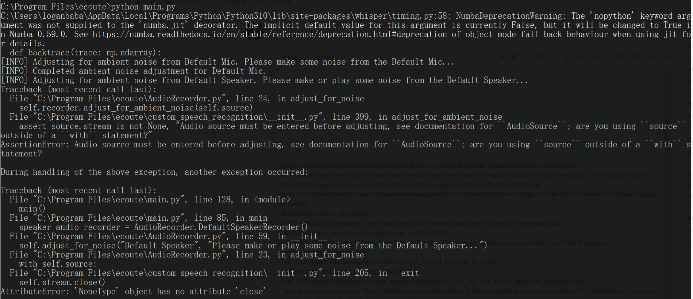 run error "Audio source" · Issue #101 · SevaSk/ecoute · GitHub
