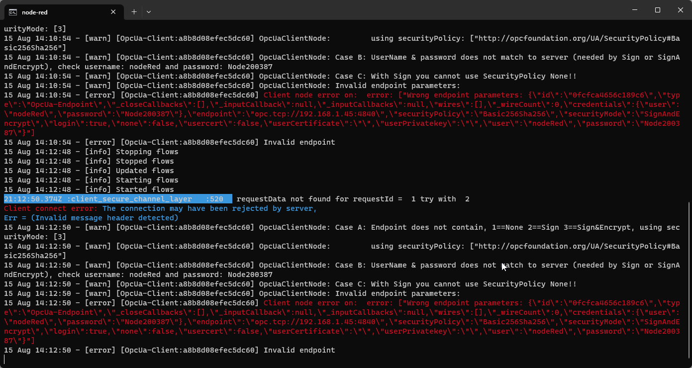 Node Red Opc Ua Client User And Password Not Read Tls Communication