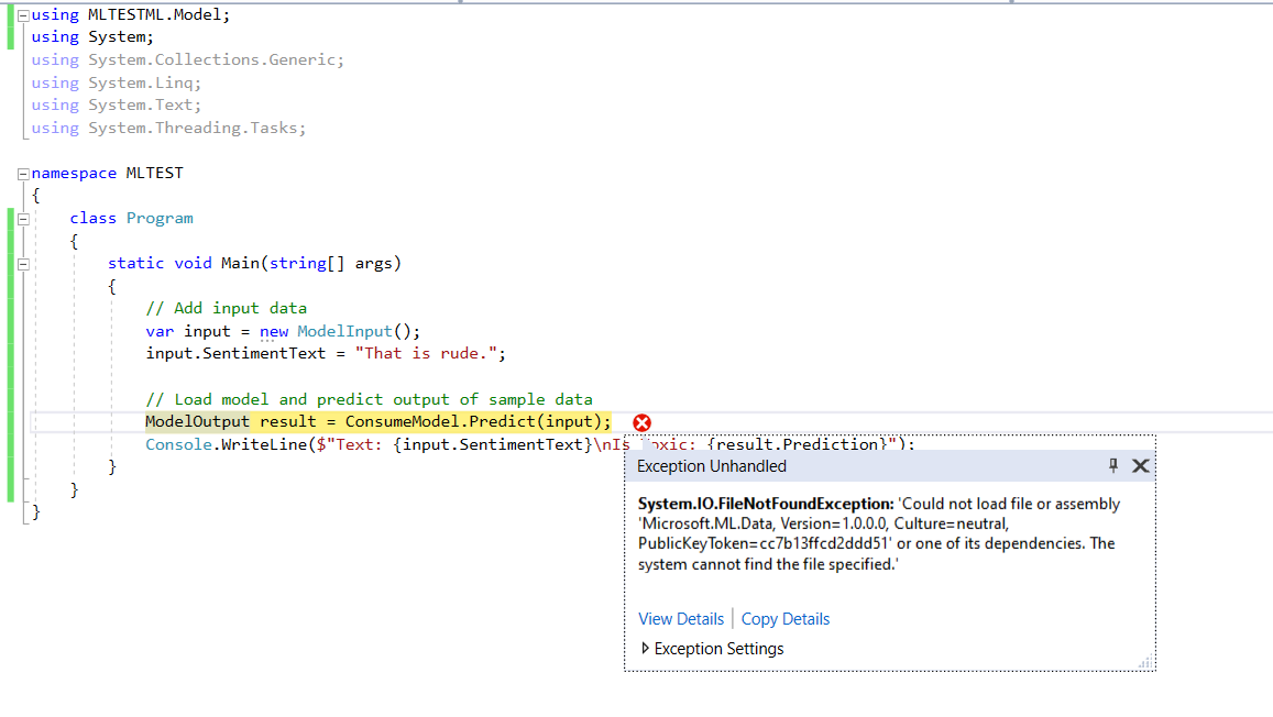 Unable To Consume Trained Modelset · Issue 762 · Dotnet Machinelearning Modelbuilder · Github
