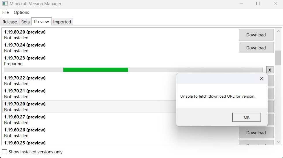 Unable to fetch download URL for version? · Issue #259 · MCMrARM/mc-w10-version-launcher · GitHub