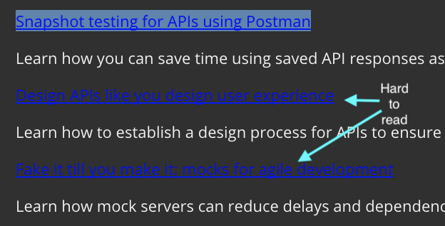 Dark mode link color makes the link difficult to read. · Issue #6909 · postmanlabs/postman-app ...