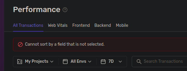 "Cannot sort by a field that is not selected." when viewing performance tab · Issue #45948 ...