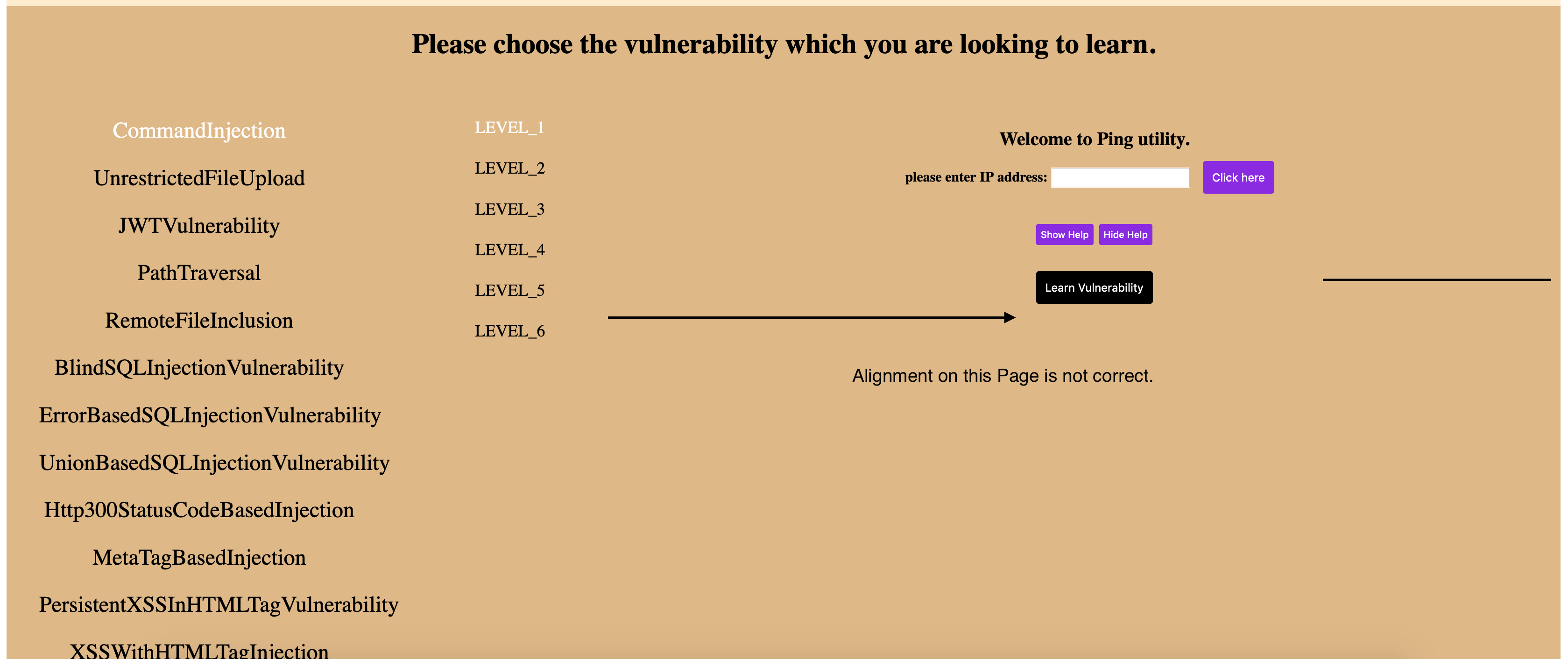 UI Alignment is not proper for many levels. · Issue #213 · SasanLabs/VulnerableApp · GitHub