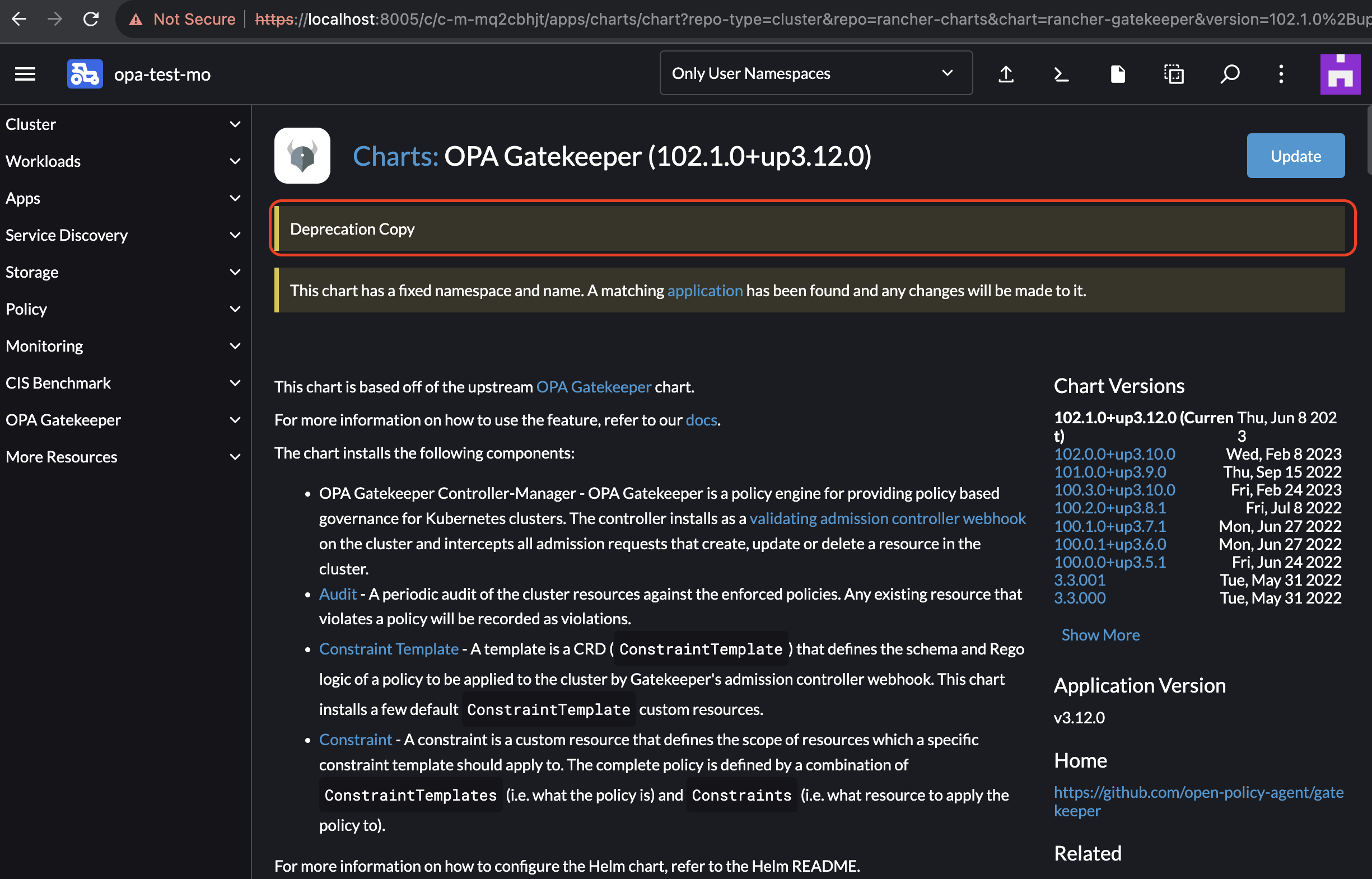 Add deprecation notice for OPA Gatekeeper Chart · Issue #9483 · rancher/dashboard · GitHub