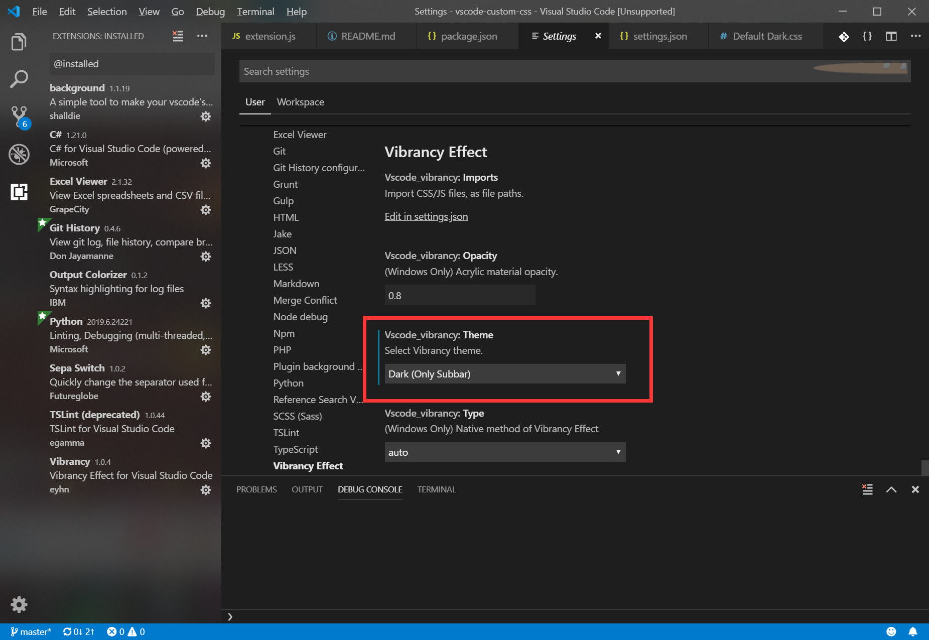 Set Only Sidebar / Activity bar to transparent · Issue #19 · EYHN/vscode-vibrancy · GitHub